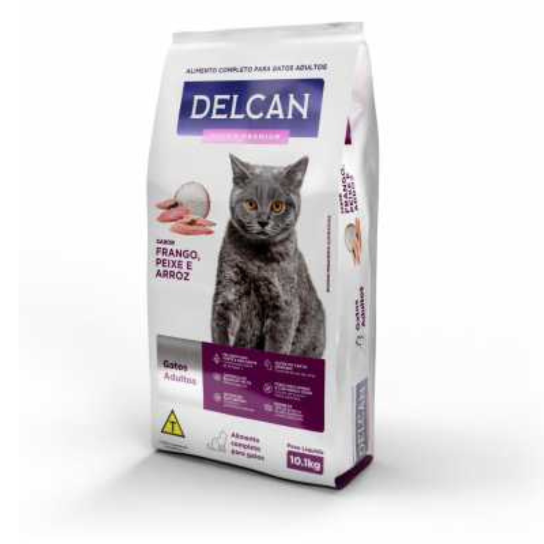 Ração Delcan Super Premium Frango, Peixe e Arroz para Gatos Adultos - 10kg